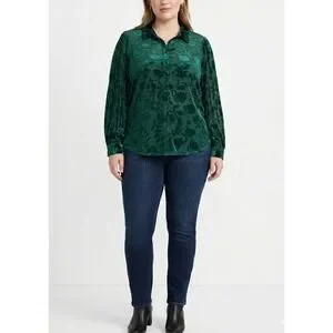 Ultra Pink | Tops | New Ultra Pink Blouse Xl Green Burnout Velvet ...